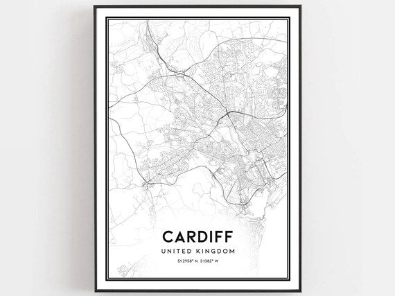 Cardiff Map Print Cardiff Map Poster Wall Art Cardiff City | Etsy