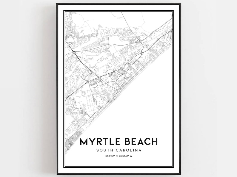 Myrtle Beach Map Print, Myrtle Beach Map Poster Wall Art, Sc City Map ...
