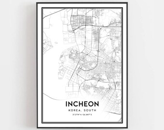 Incheon Map Print, Incheon Map Poster Wall Art, Incheon City Map ...