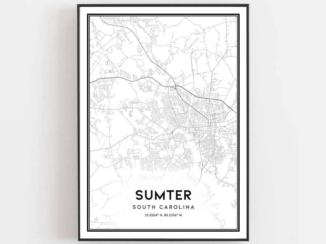 Sumter Map Print, Sumter Map Poster Wall Art, Sc City Map, South ...