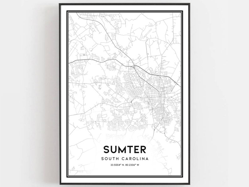 Sumter Map Print Sumter Map Poster Wall Art Sc City Map - Etsy