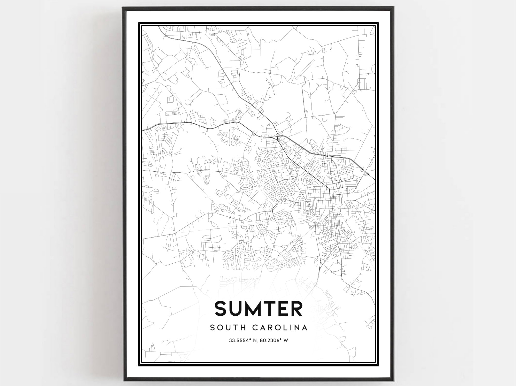 Sumter Map Print Sumter Map Poster Wall Art Sc City Map | Etsy