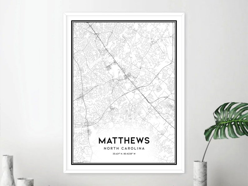 Matthews Map Print, Matthews Map Poster Wall Art, Nc City Map, North ...