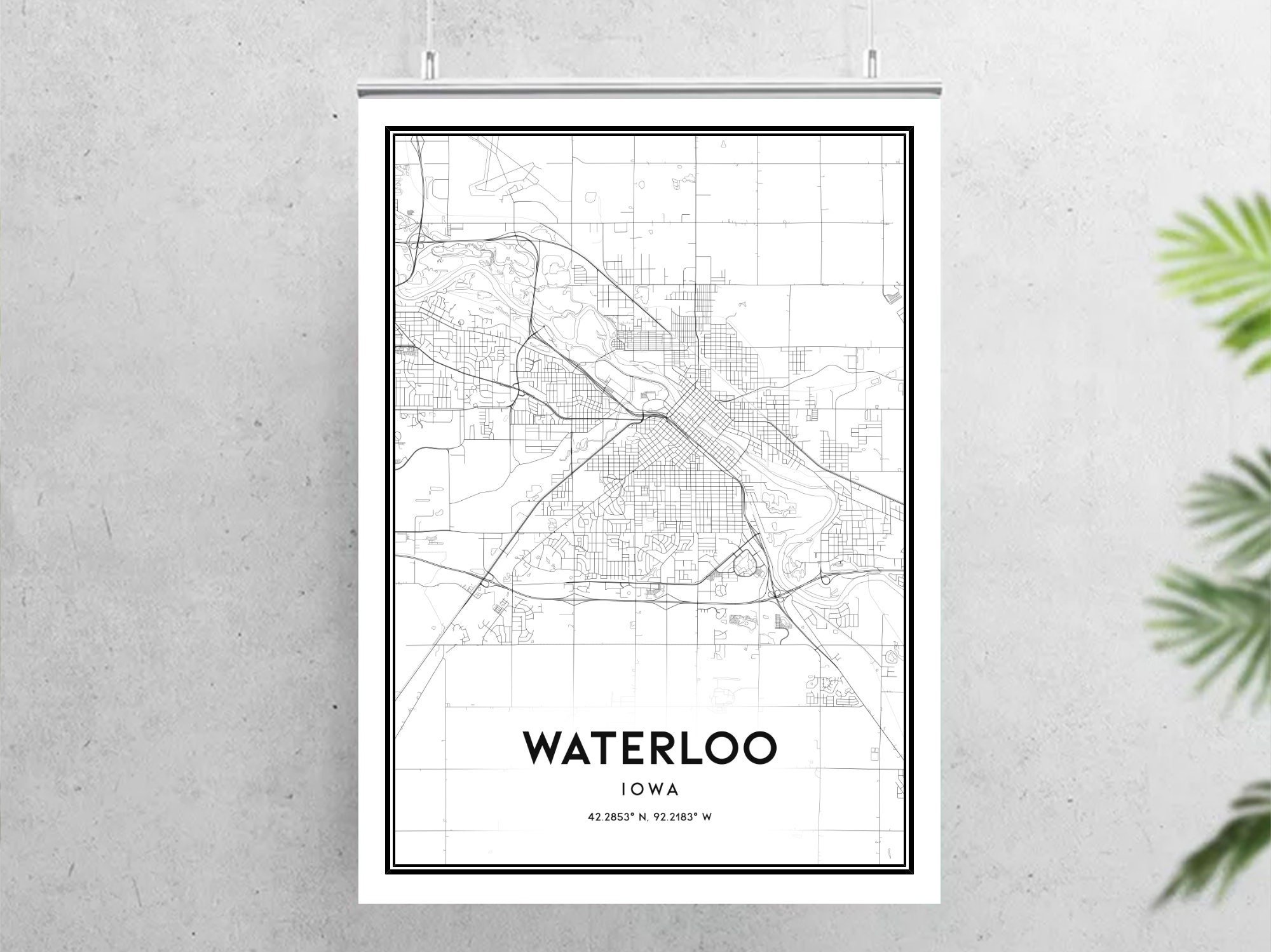 Waterloo Map Print Waterloo Map Poster Wall Art Ia City Map | Etsy