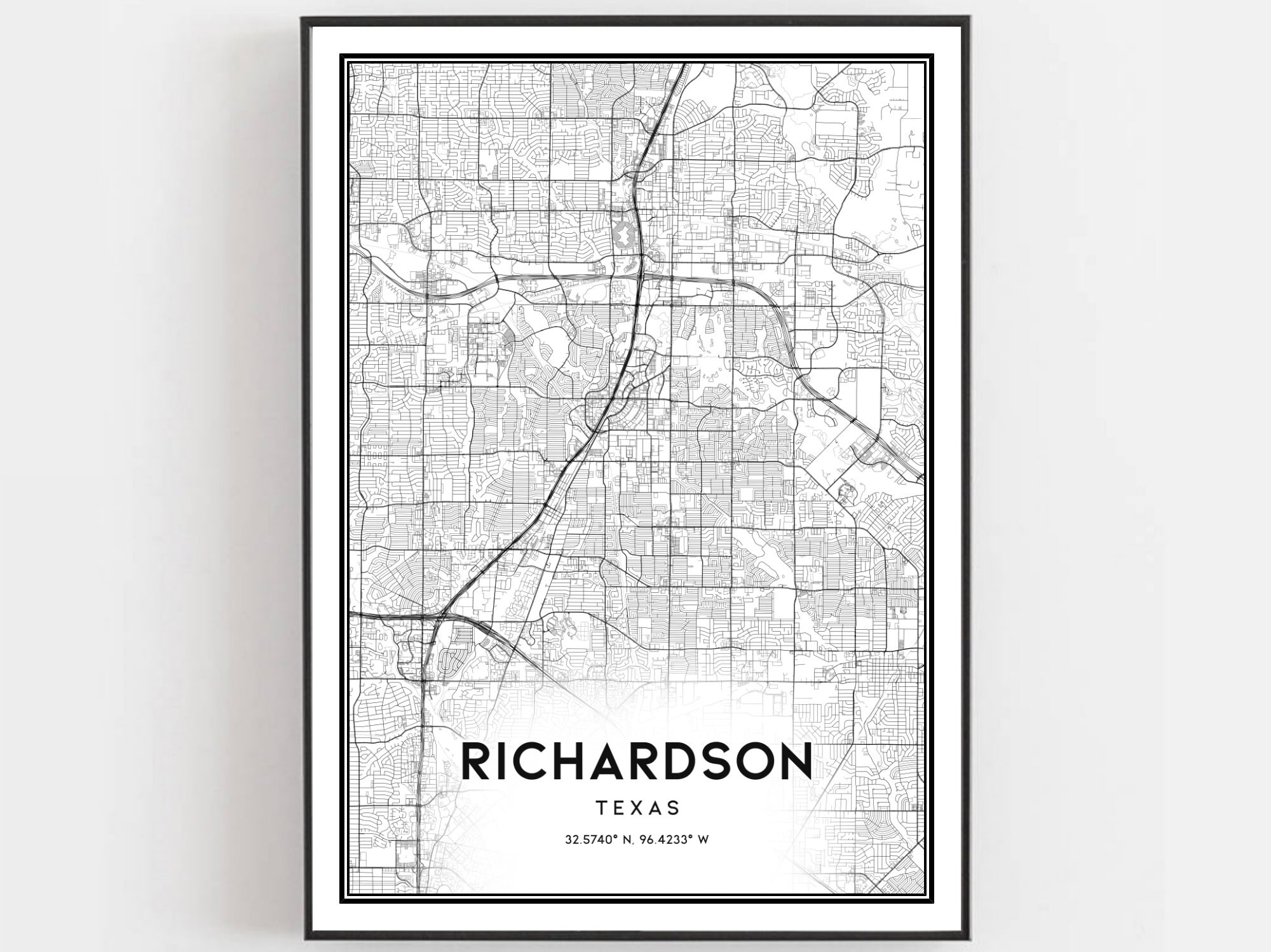 Richardson Map Print Richardson Map Poster Wall Art Tx City - Etsy