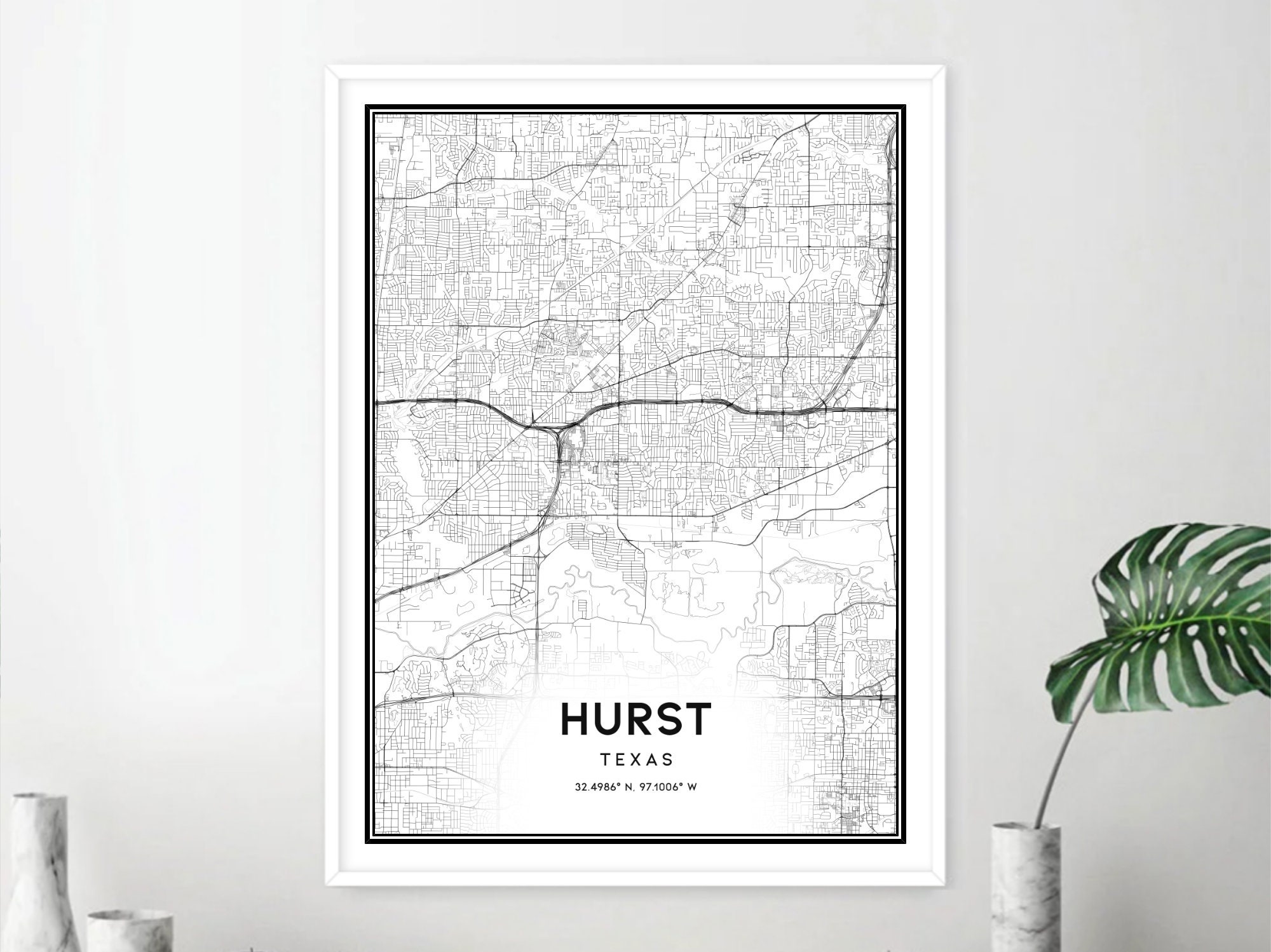 Hurst Map Print Hurst Map Poster Wall Art Tx City Map Texas | Etsy
