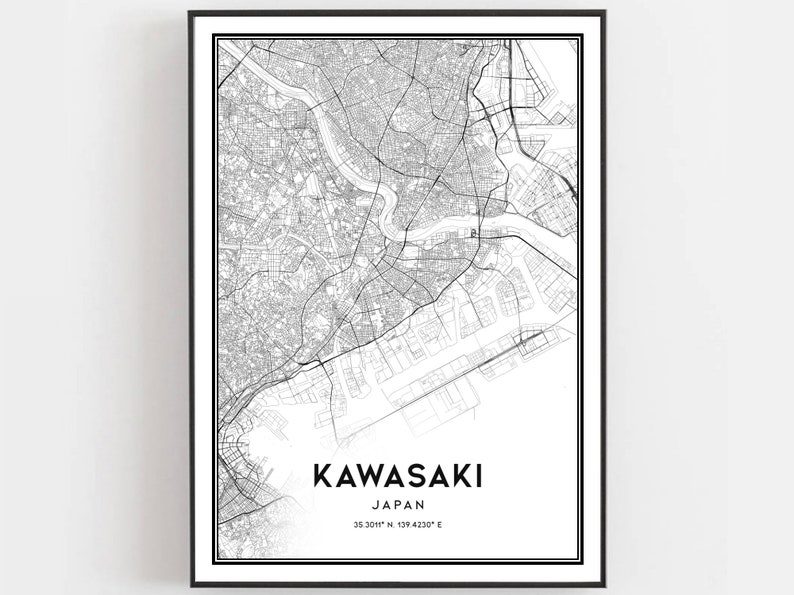 Kawasaki Map Print Kawasaki Map Poster Wall Art Kawasaki - Etsy