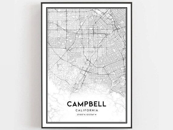 Campbell Map Print Campbell Map Poster Wall Art Ca City Map | Etsy