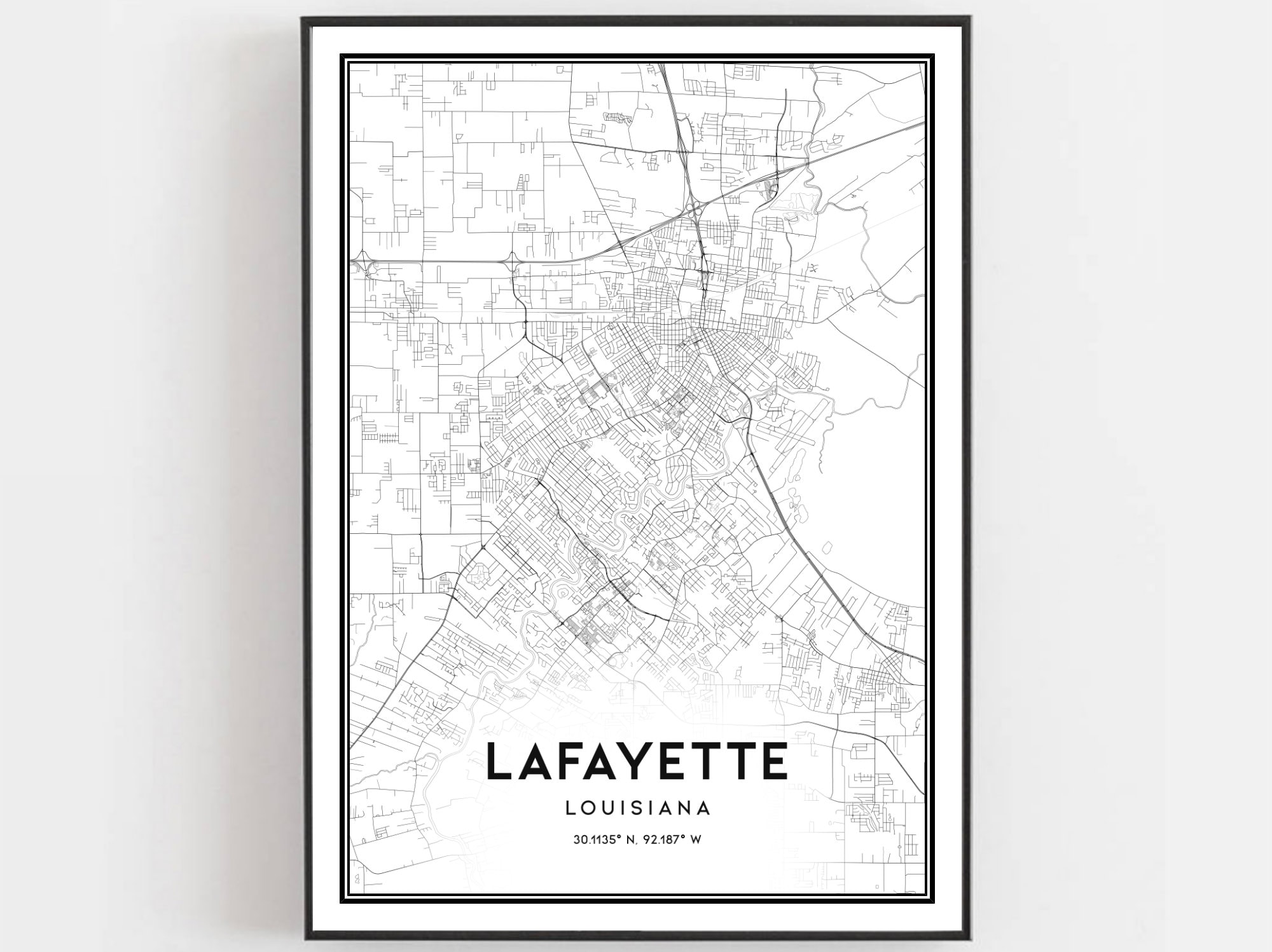 Lafayette Map Print, Lafayette Map Poster Wall Art, La City Map ...