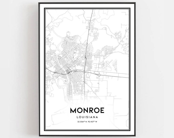 Monroe Vintage Map Print | Monroe Map | Louisiana Map Art | Monroe City ...