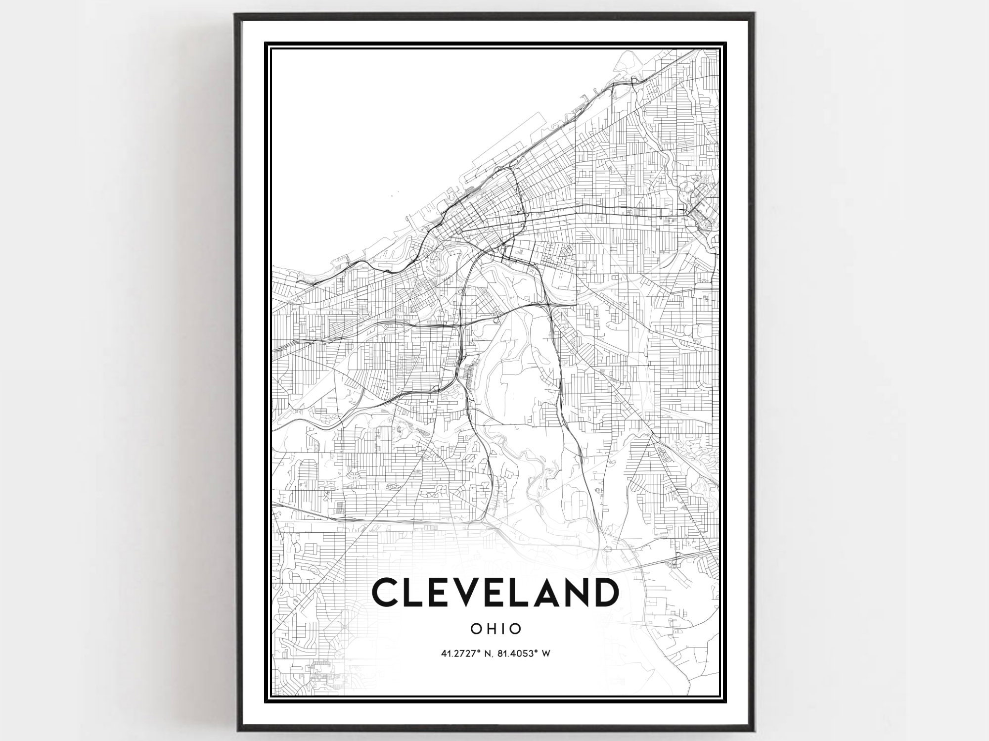 Cleveland Map Print Cleveland Map Poster Wall Art Oh City - Etsy