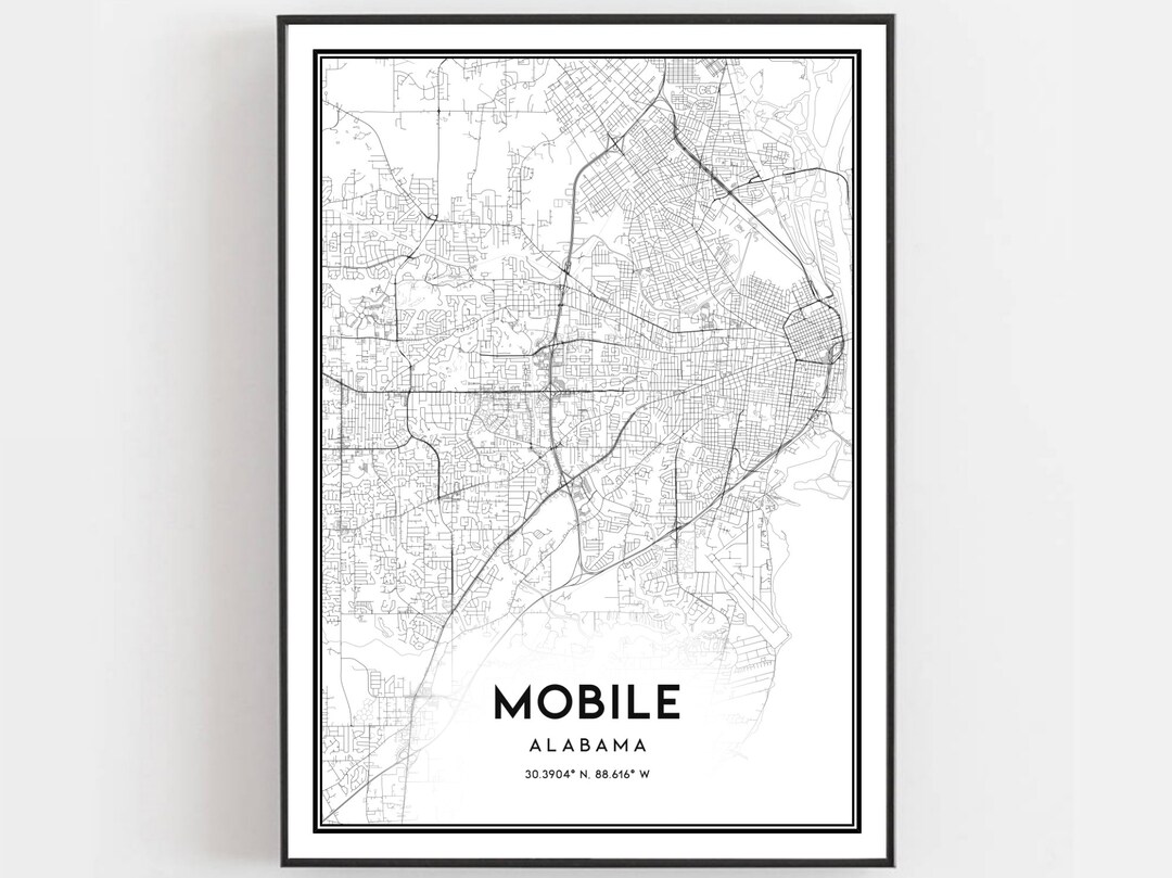 Mobile Map Print, Mobile Map Poster Wall Art, Al City Map, Alabama ...
