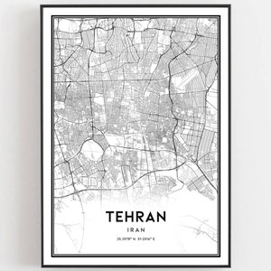 Tehran Map Print, Tehran Map Poster Wall Art, Tehran City Map, Tehran ...