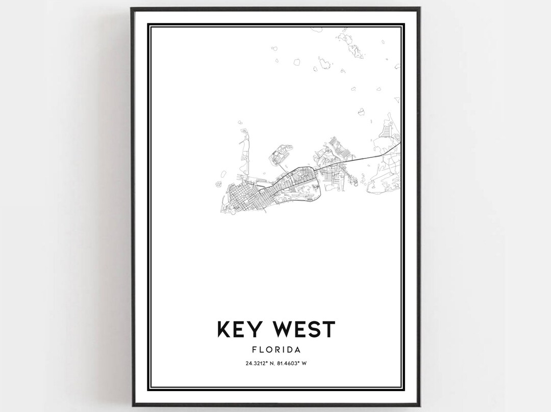 Key West Map Print, Key West Map Poster Wall Art, Fl City Map, Florida ...