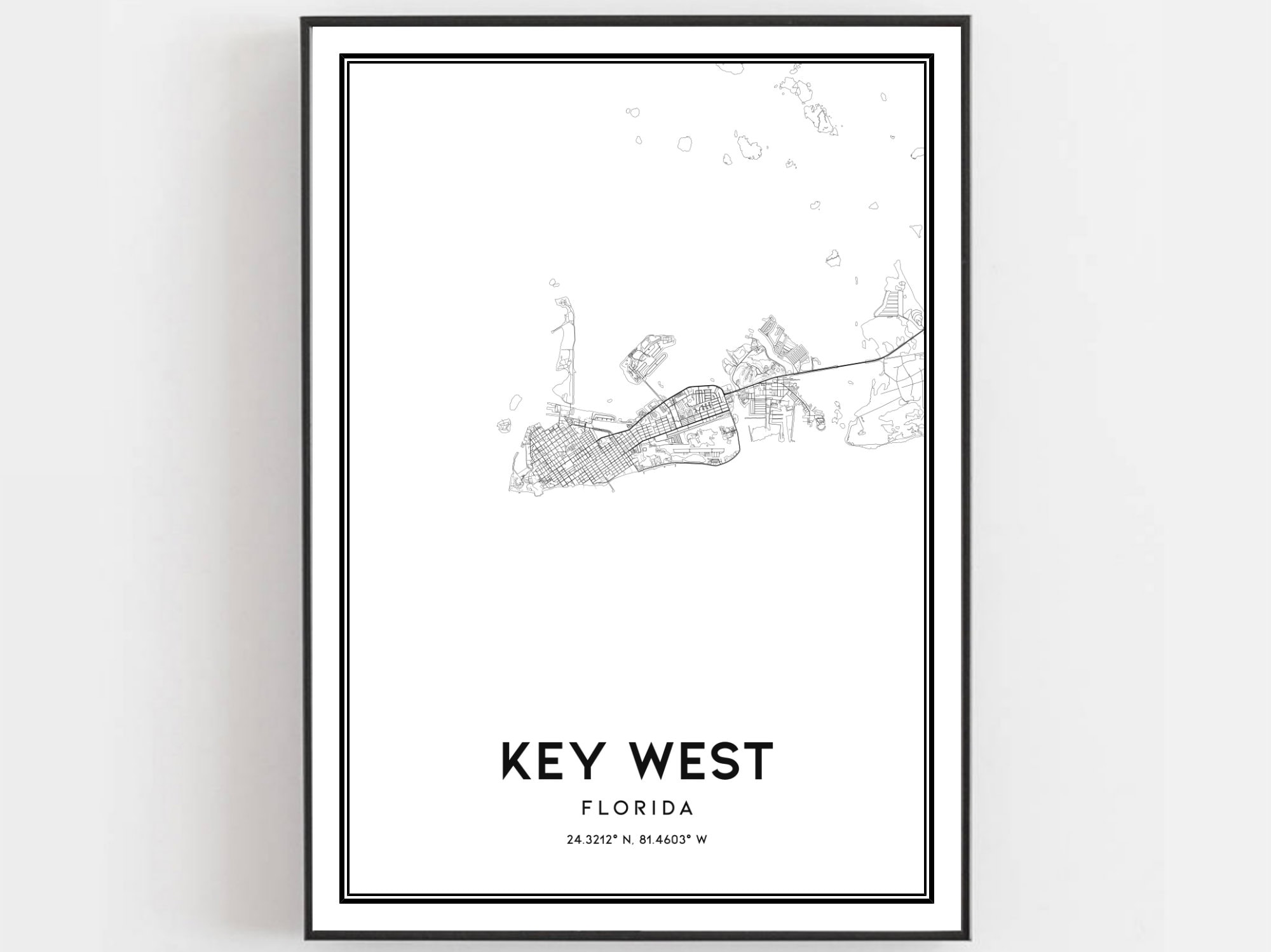 Key West Map Print Key West Map Poster Wall Art Fl City | Etsy