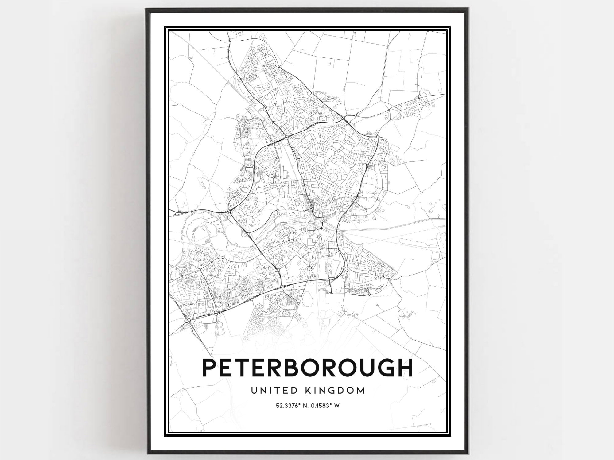Peterborough Map Print Peterborough Map Poster Wall Art | Etsy