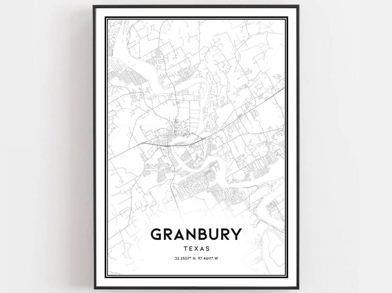 Granbury Map Print Granbury Map Poster Wall Art Tx City Map - Etsy