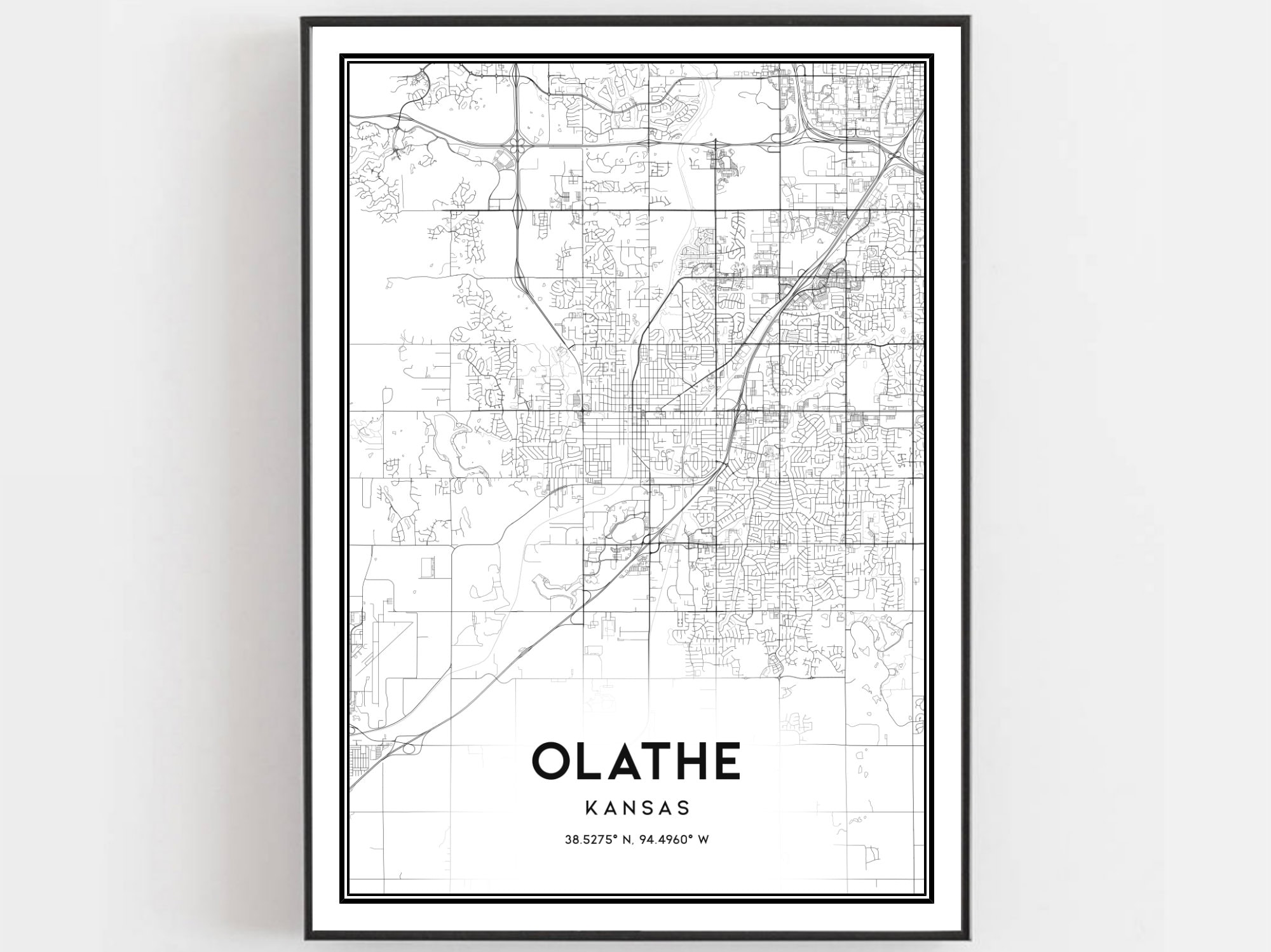 Olathe Map Print, Olathe Map Poster Wall Art, Ks City Map, Kansas Print ...