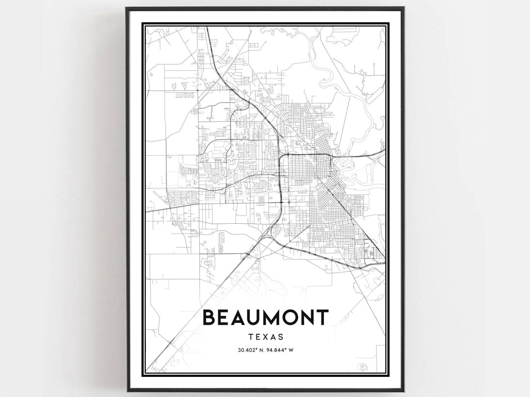 Beaumont Map Print, Beaumont Map Poster Wall Art, Tx City Map, Texas ...