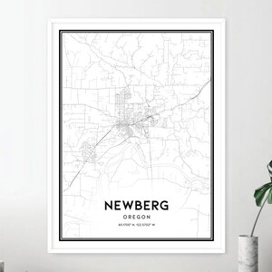 Newberg Map Print, Newberg Map Poster Wall Art, or City Map, Oregon ...