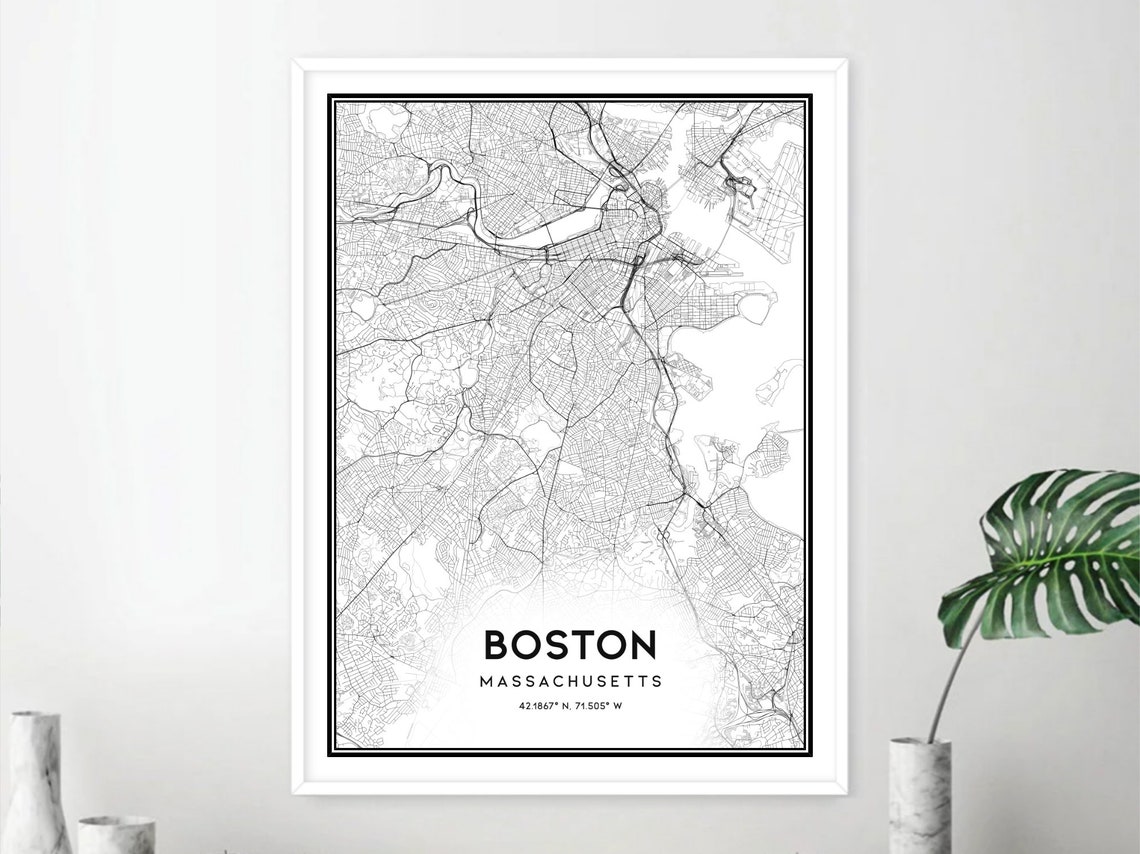 Boston Map Print Boston Map Poster Wall Art Ma City Map | Etsy