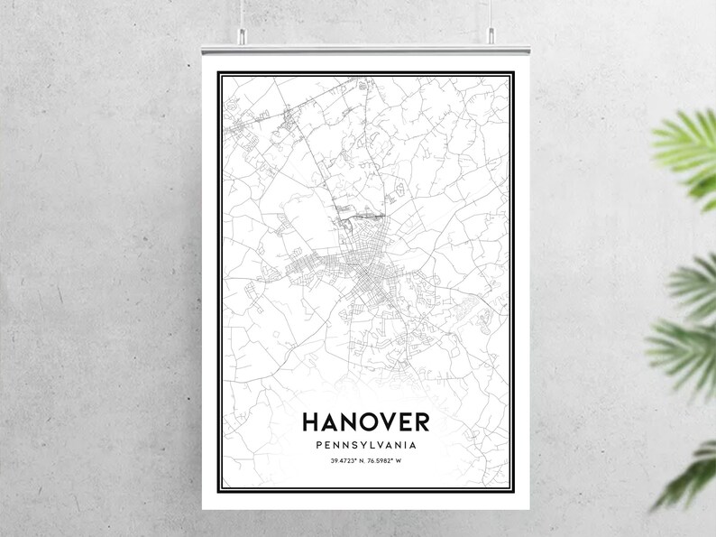 Hanover Map Print Hanover Map Poster Wall Art Pa City Map | Etsy