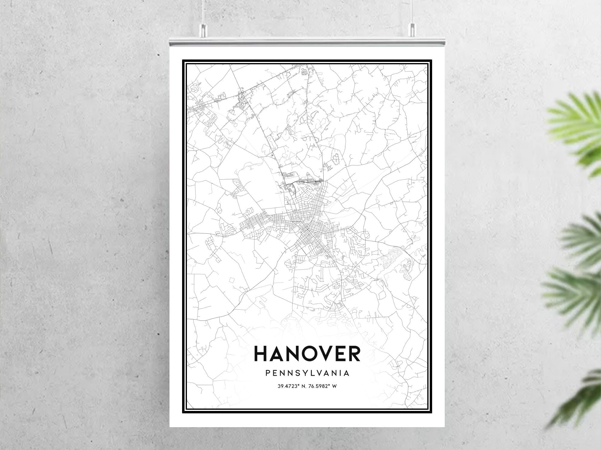 Hanover Map Print, Hanover Map Poster Wall Art, Pa City Map ...