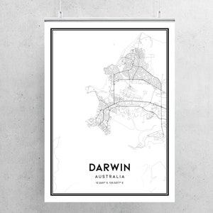 Darwin Map Print, Darwin Map Poster Wall Art, Darwin City Map, Darwin ...