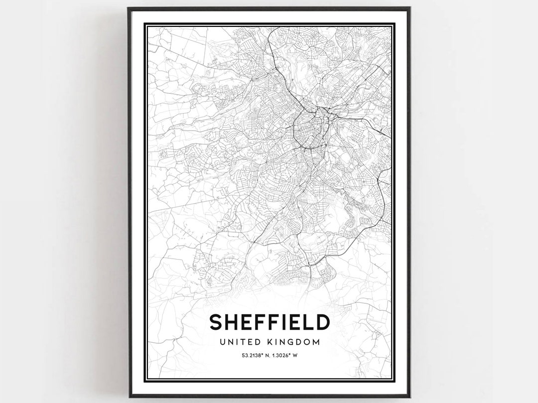 Sheffield Map Print, Sheffield Map Poster Wall Art, Sheffield City Map ...