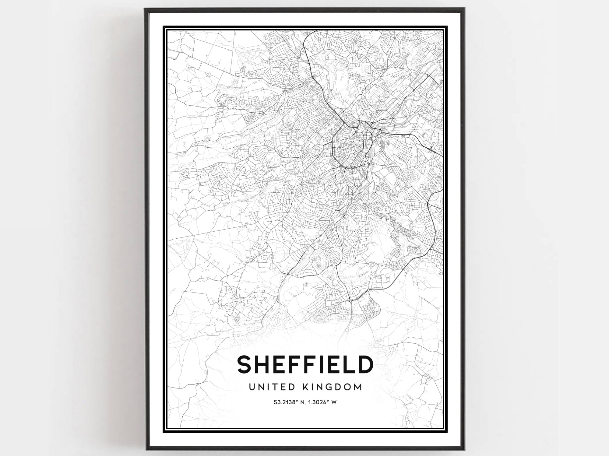 Sheffield Map Print, Sheffield Map Poster Wall Art, Sheffield City Map ...