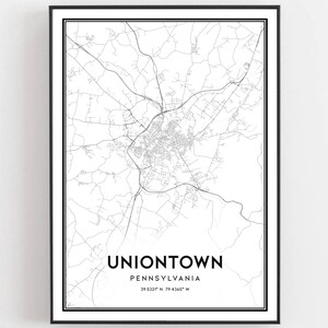 Uniontown Map Print, Uniontown Map Poster Wall Art, Pa City Map ...