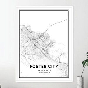 Foster City Map Print Foster City Map Poster Wall Art Ca | Etsy