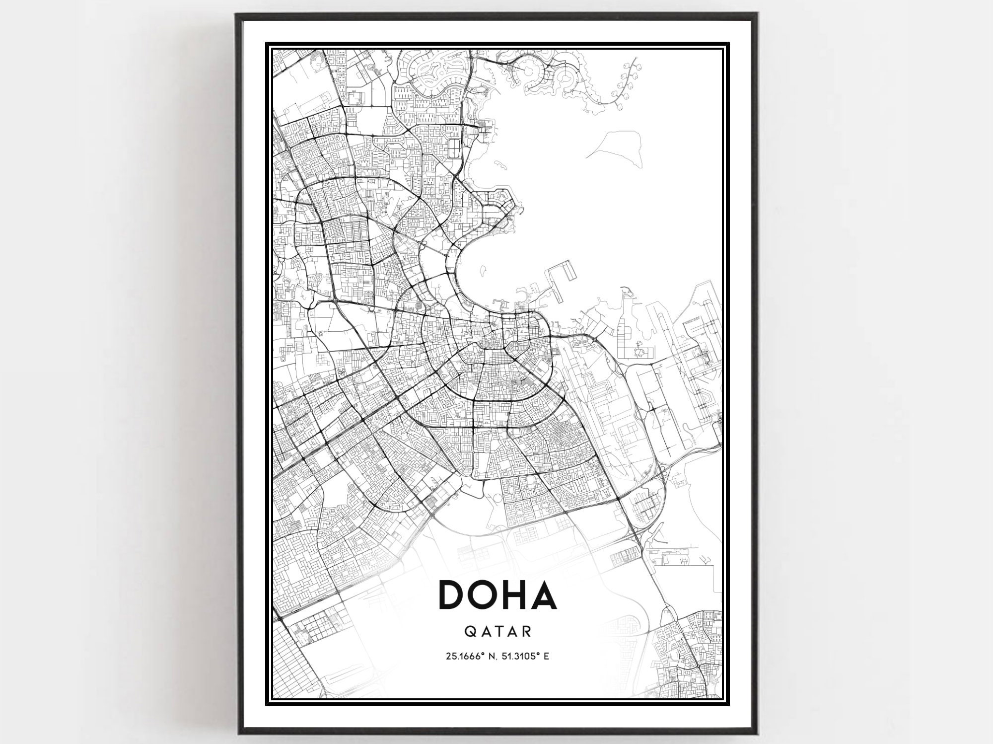 Doha Map Print Doha Map Poster Wall Art Doha City Map Doha | Etsy