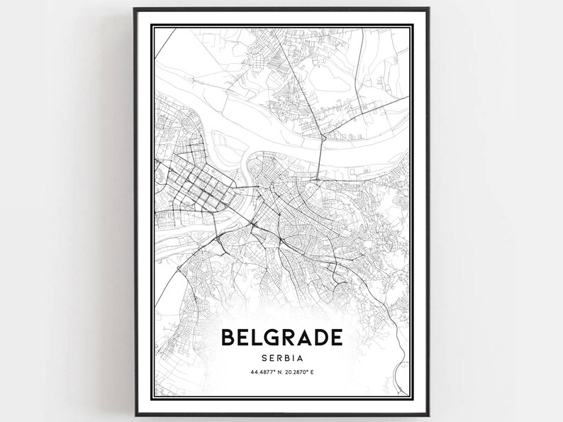 Belgrade Map Print, Belgrade Map Poster Wall Art, Belgrade City Map ...