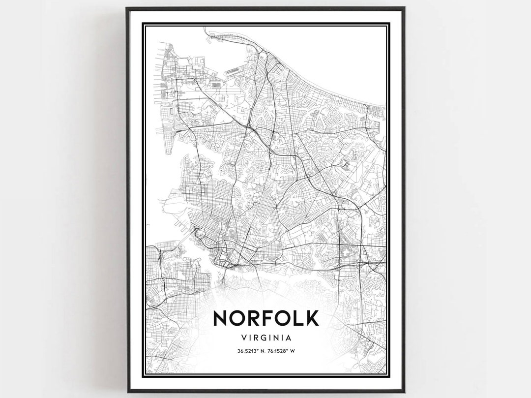 Norfolk Map Print, Norfolk Map Poster Wall Art, Va City Map, Virginia ...