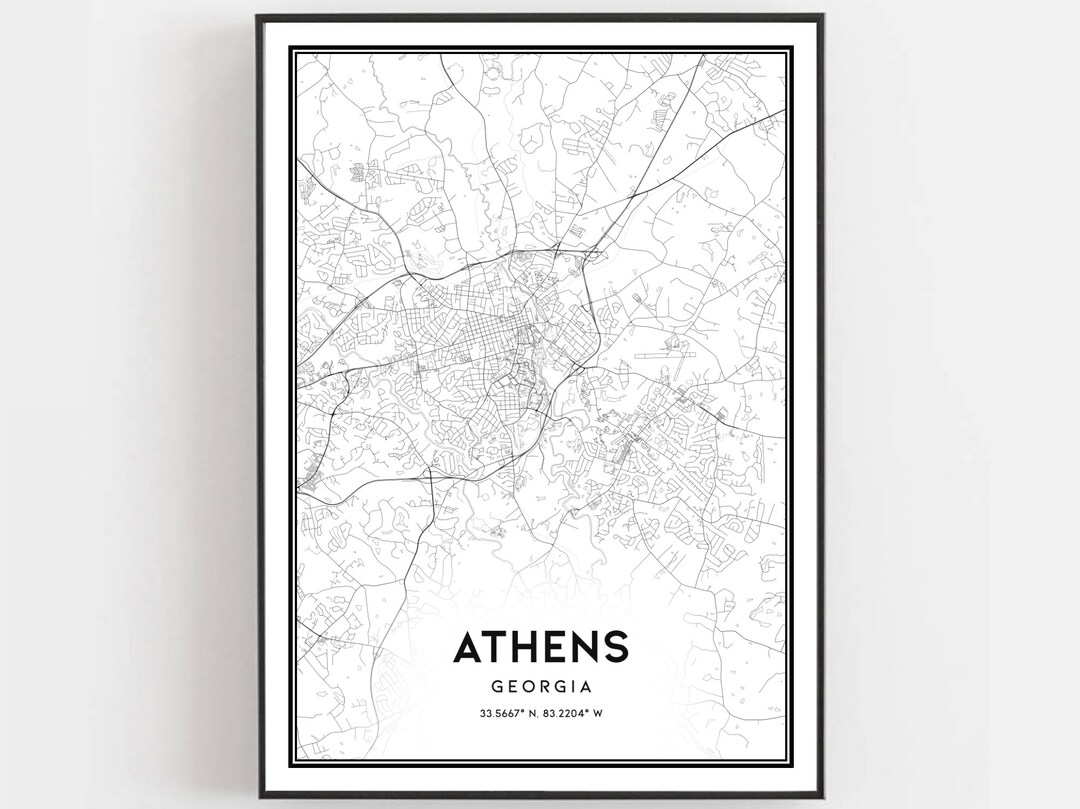 Athens Map Print, Athens Map Poster Wall Art, Ga City Map, Georgia ...
