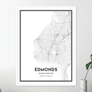 Edmonds Map Print, Edmonds Map Poster Wall Art, Wa City Map, Washington ...