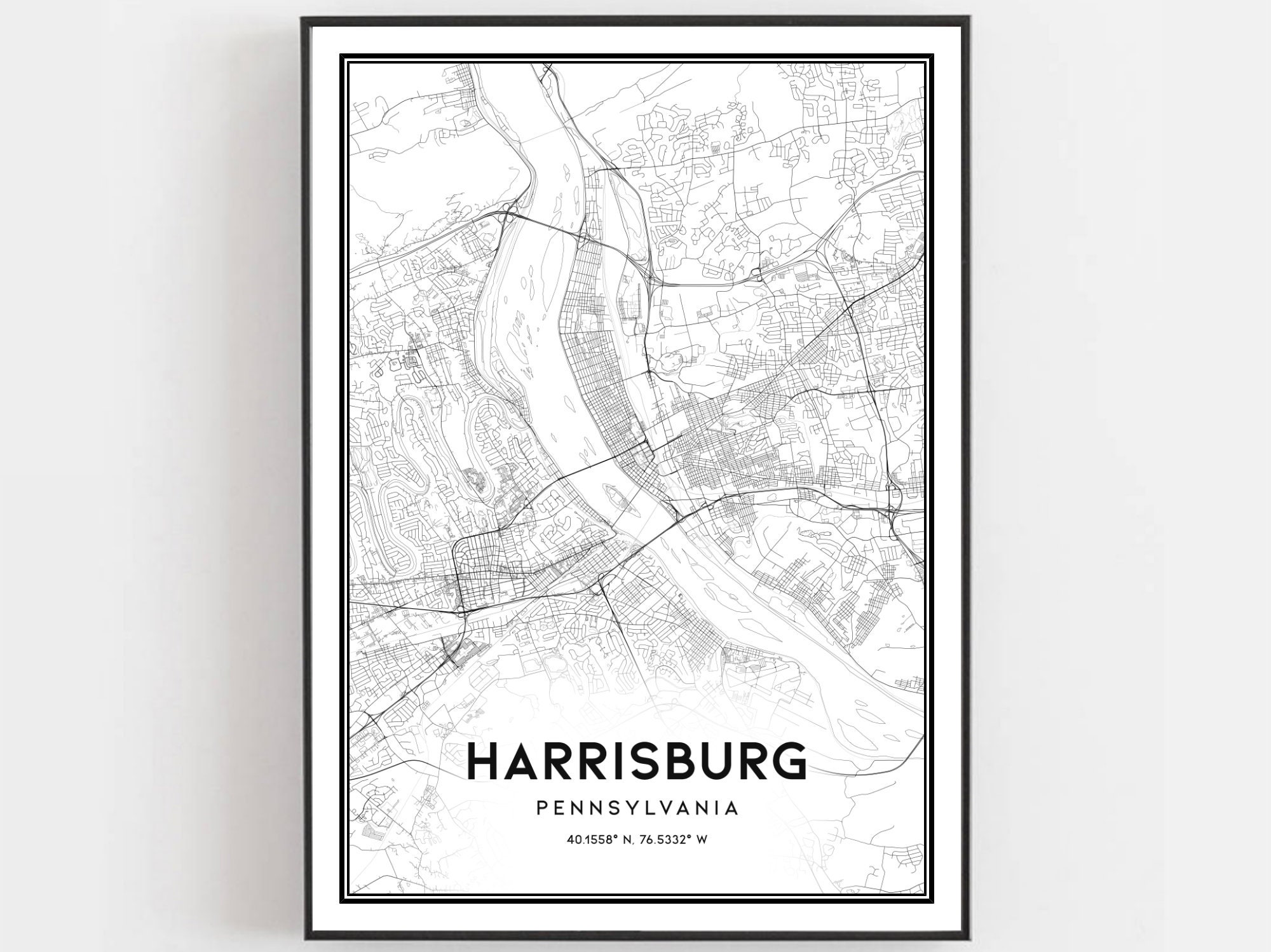 Harrisburg Map Print Harrisburg Map Poster Wall Art Pa City - Etsy
