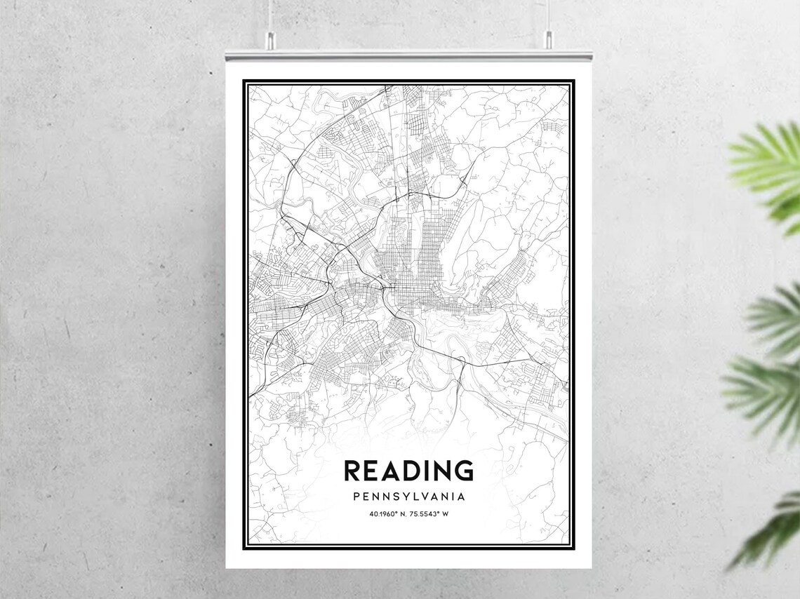 Reading Map Print Reading Map Poster Wall Art Pa City Map - Etsy