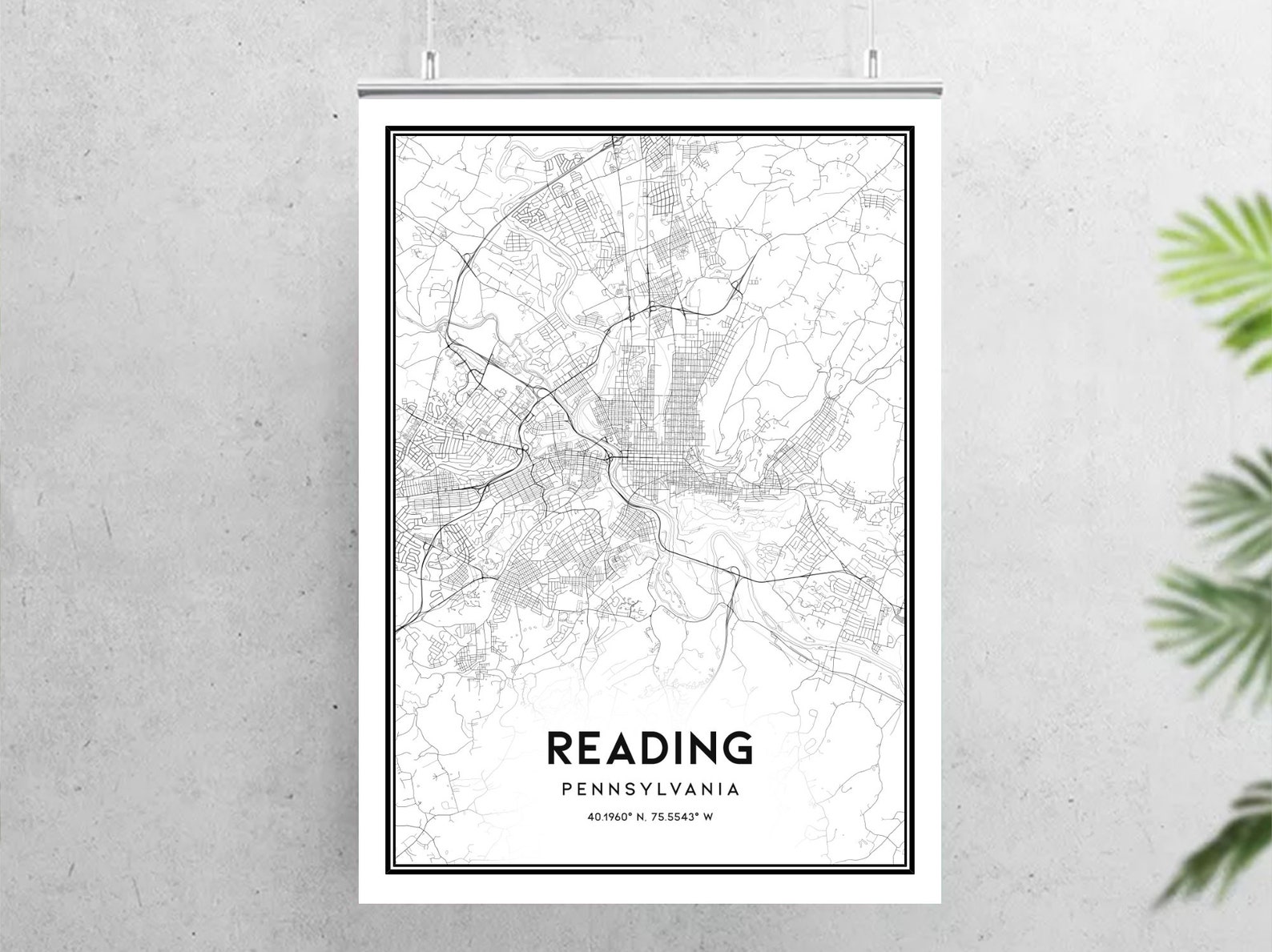 Reading Map Print Reading Map Poster Wall Art Pa City Map - Etsy