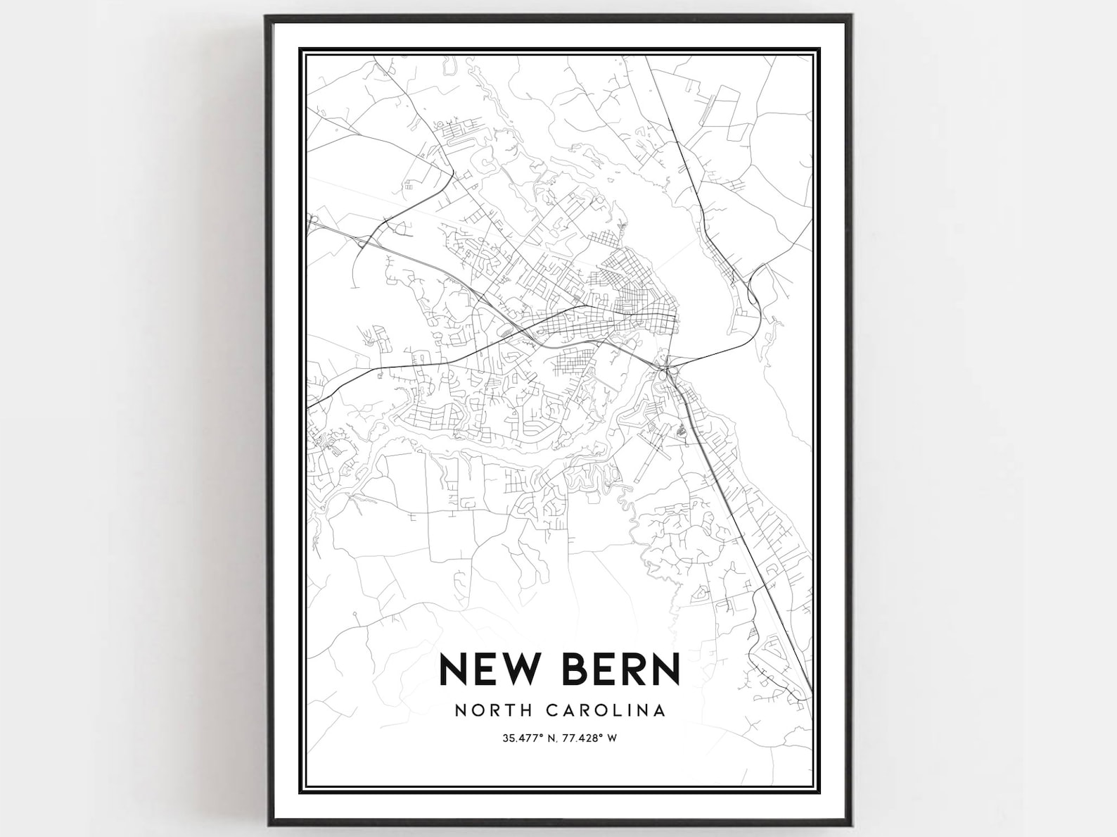 New Bern Map Print, New Bern Map Poster Wall Art, Nc City Map, North ...