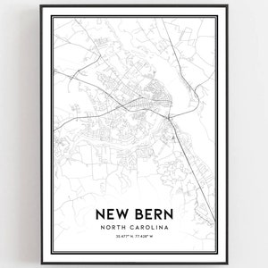 New Bern Map Print, New Bern Map Poster Wall Art, Nc City Map, North ...