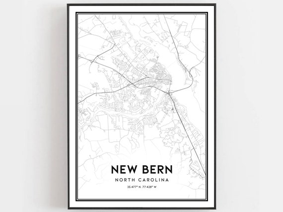 New Bern Map Print New Bern Map Poster Wall Art Nc City Map | Etsy