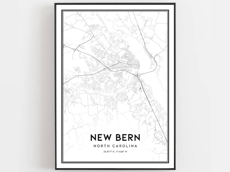 New Bern Map Print New Bern Map Poster Wall Art Nc City Map - Etsy