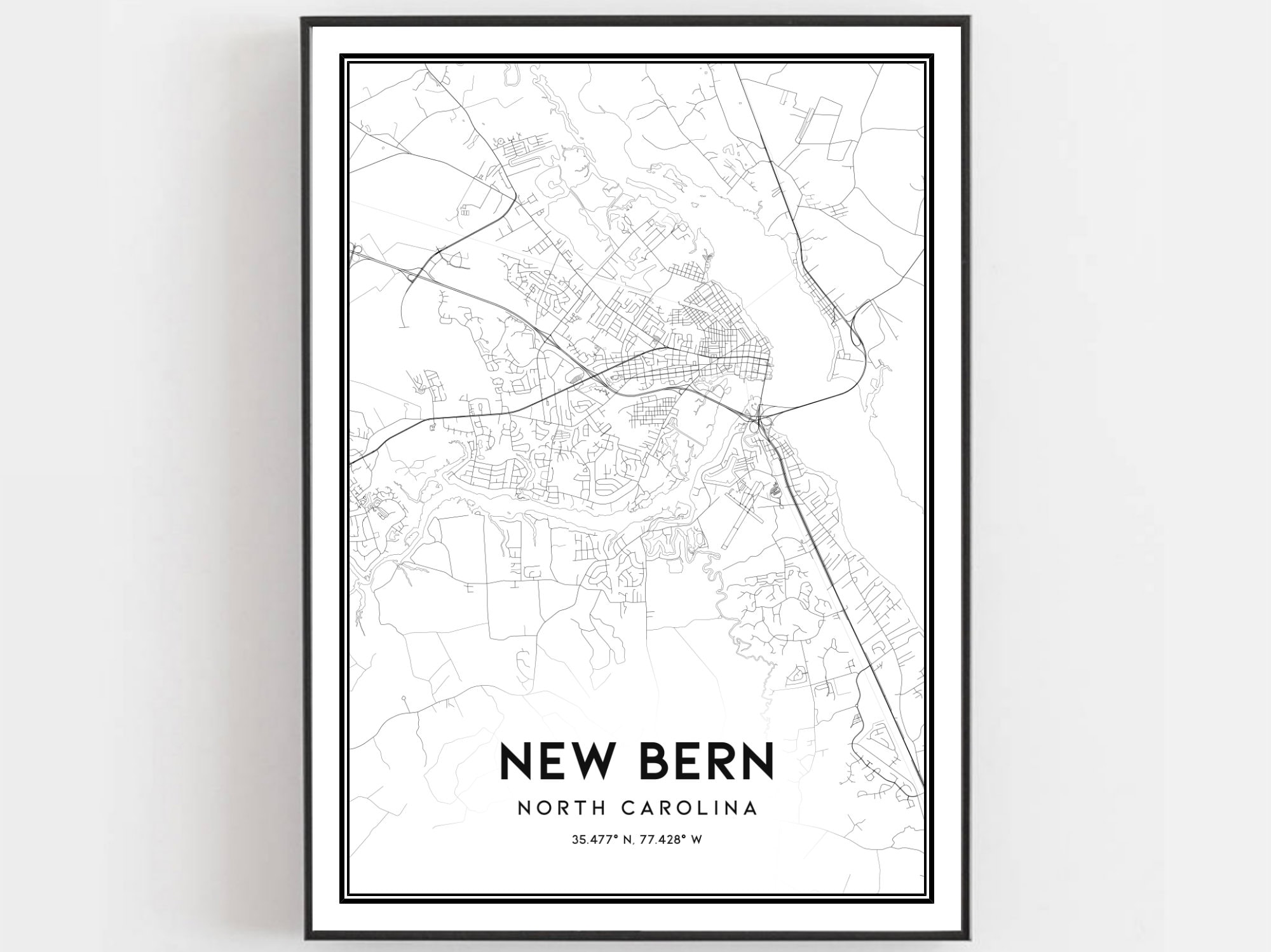 New Bern Map Print, New Bern Map Poster Wall Art, Nc City Map, North ...