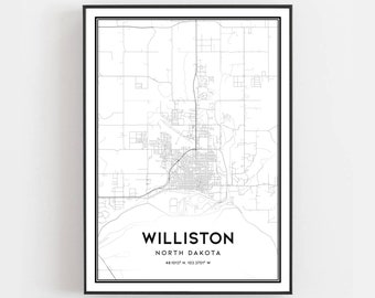 Williston Map Print, Williston Map Poster Wall Art, Nd City Map, North ...