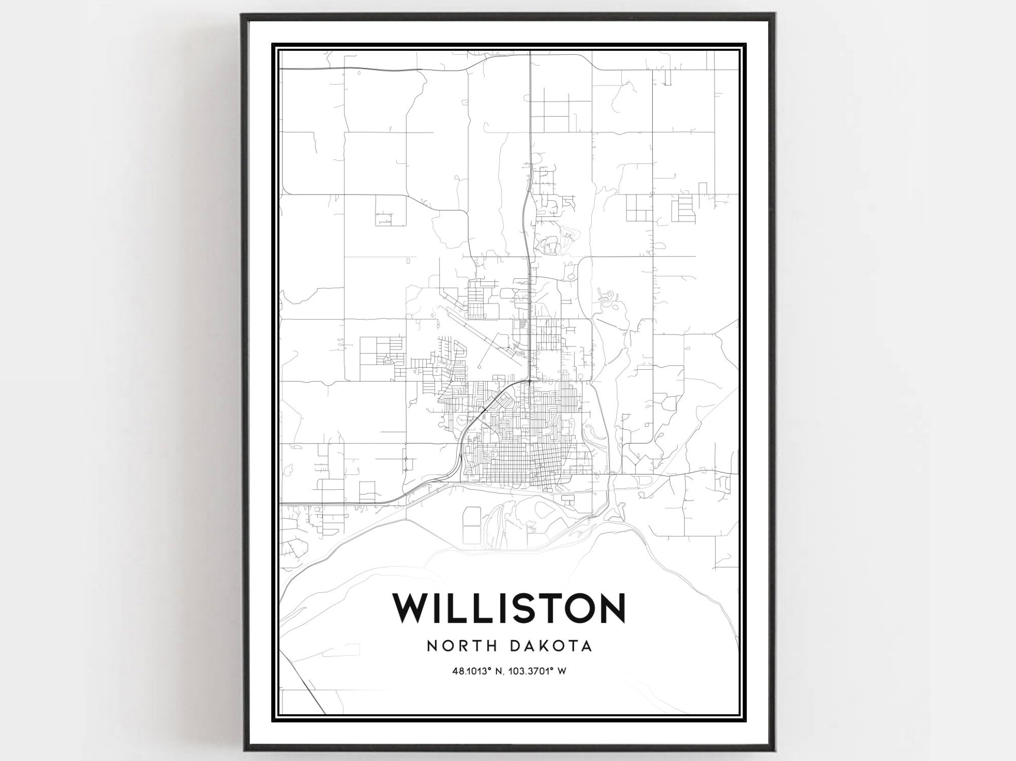 Williston Map Print Williston Map Poster Wall Art Nd City | Etsy