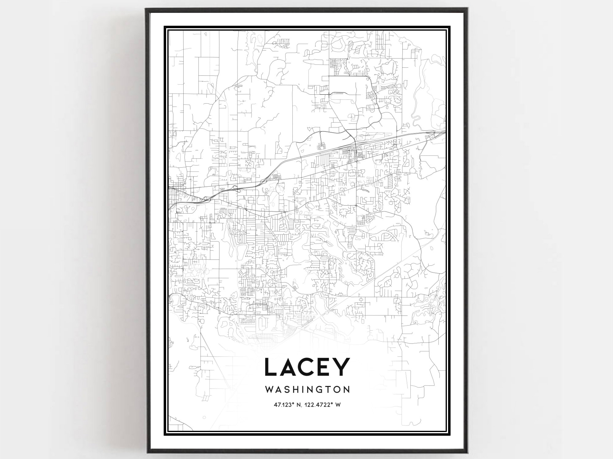 Lacey Map Print, Lacey Map Poster Wall Art, Wa City Map, Washington ...