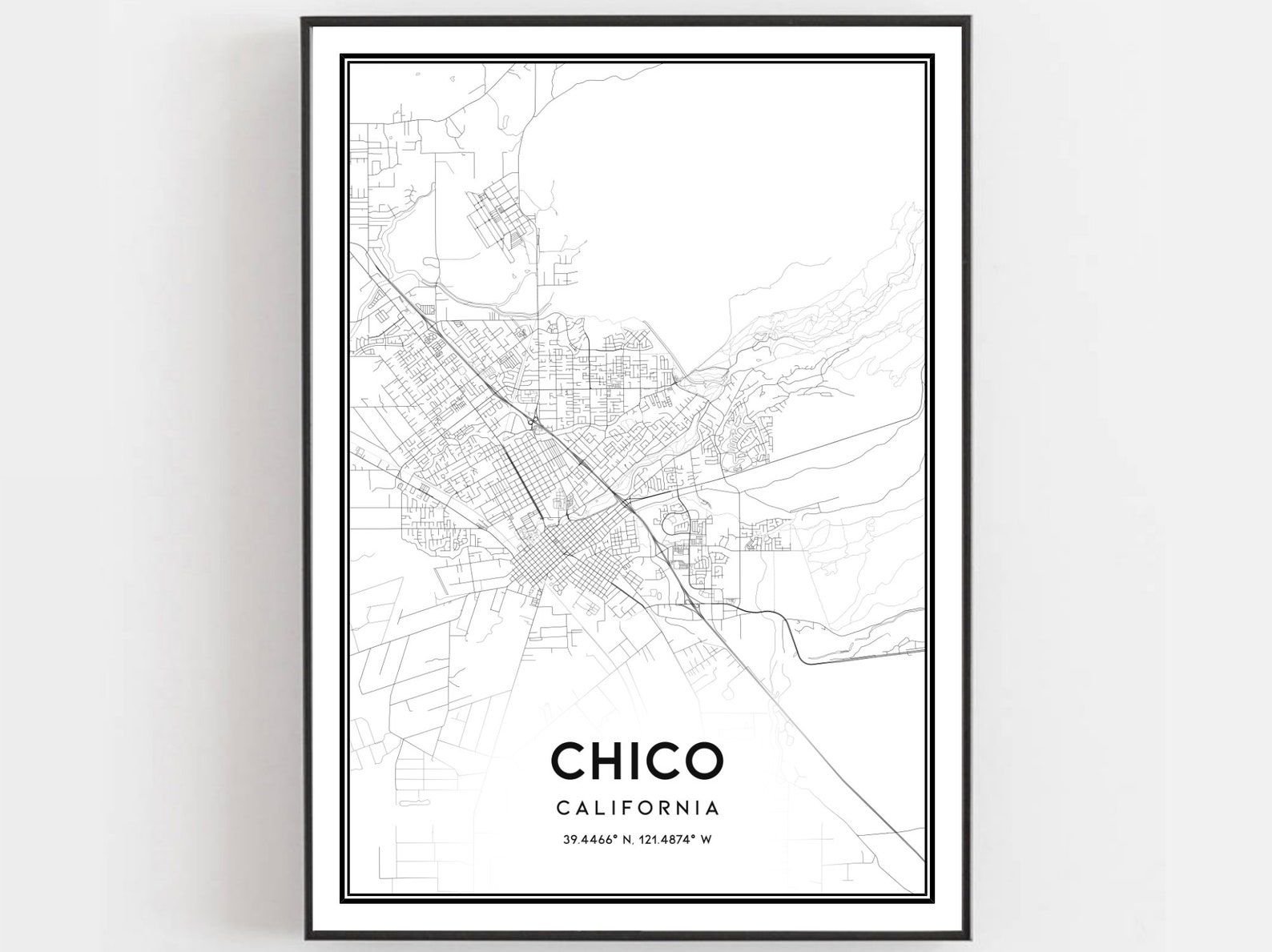 Chico Map Print Chico Map Poster Wall Art Ca City Map - Etsy