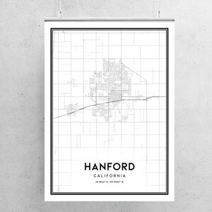 Hanford Map Print, Hanford Map Poster Wall Art, Ca City Map, California ...